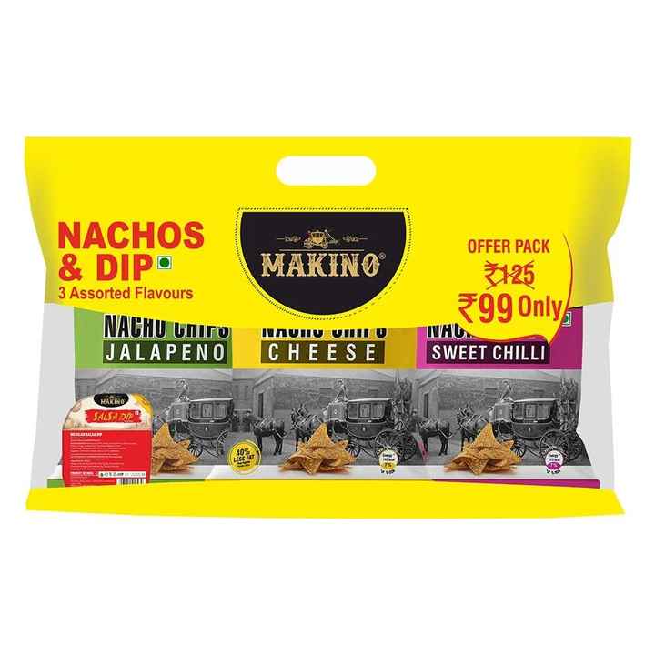 Makino Discounted Combo Bag with 3 Assorted Nachos & 1 Salsa Dip (Each ...
