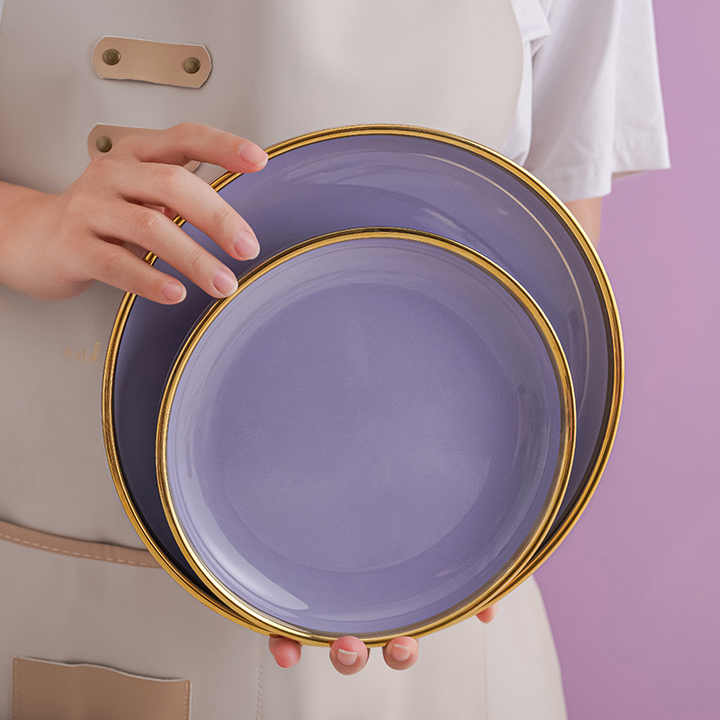 Luxurious purple coloured gold-rimmed stylish Ceramic on-glazed ...