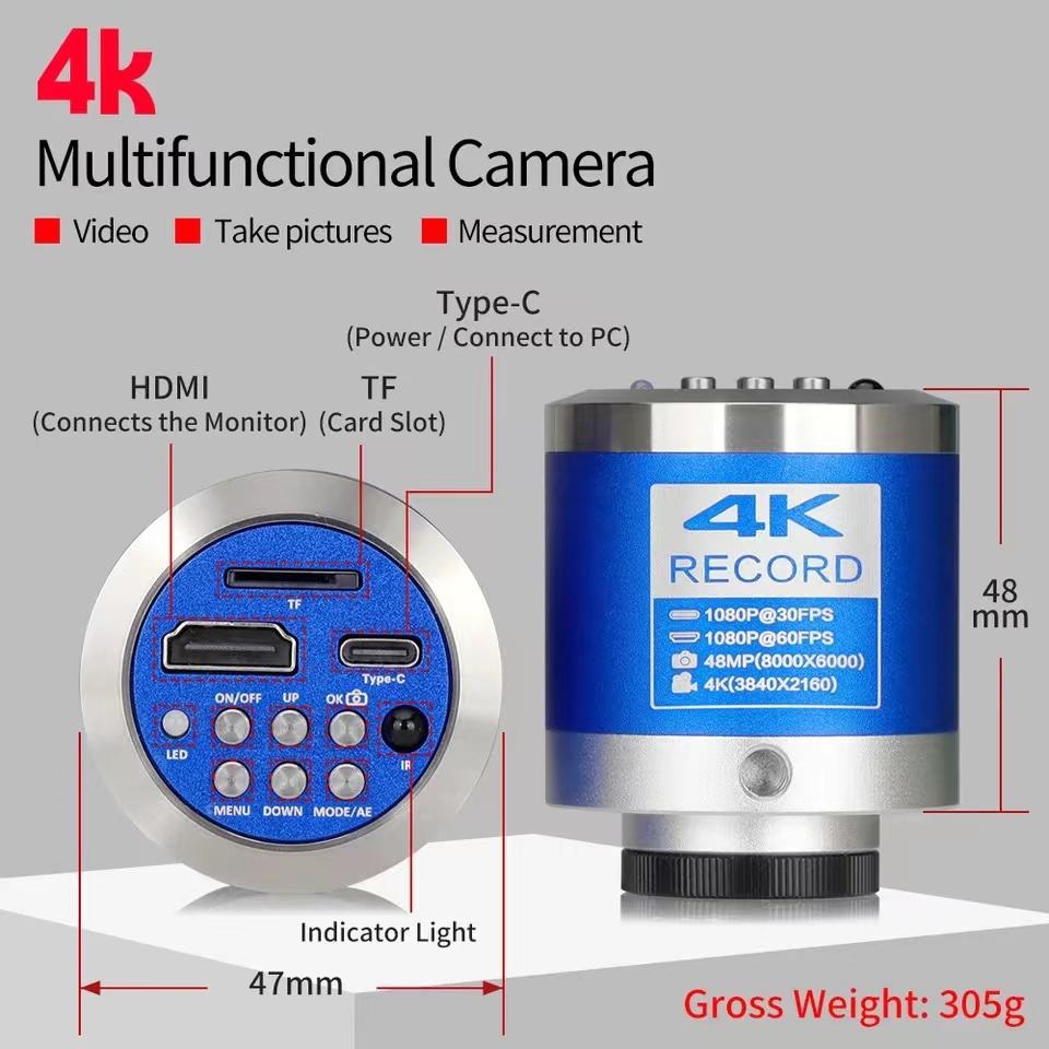 4K 48MP Trinocular Microscope Camera with 60FPS Video Recording for ...