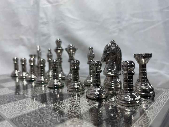 Luxury Metal Chess Board Set | Handmade Antique Chess Pieces for Indoor ...