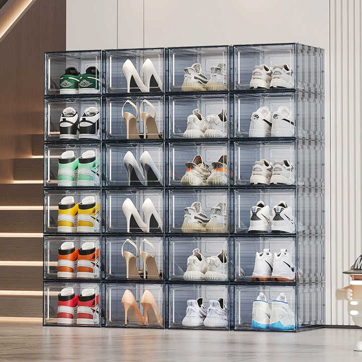Functional Clear Plastic Shoes Organizer Box Stackable Transparent Shoe ...