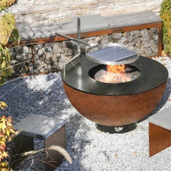 Outdoor Camping Fire Pit Grill - Pre-Rusted Corten Steel