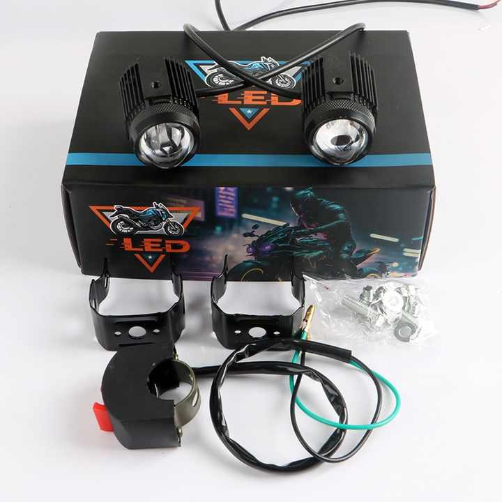 15w Motorcycle LED Headlight Mini Driving Light Universal Dual Color ...