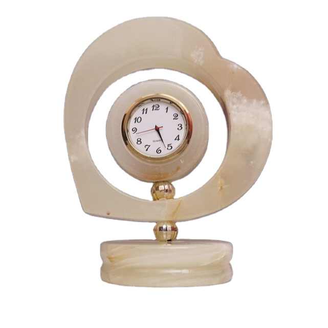 Onyx Heart Shape Clock - Elegant Marble Table Timepiece