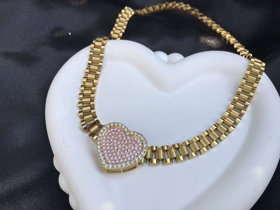 Custom Trendy Stainless Steel Nugget Rollie Chain Diamond CZ Heart ...