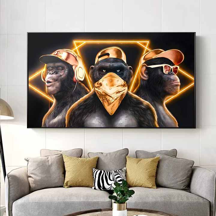 Funny Three Wise Cool Monkeys Wall Art Animal Posters and Prints Modern ...