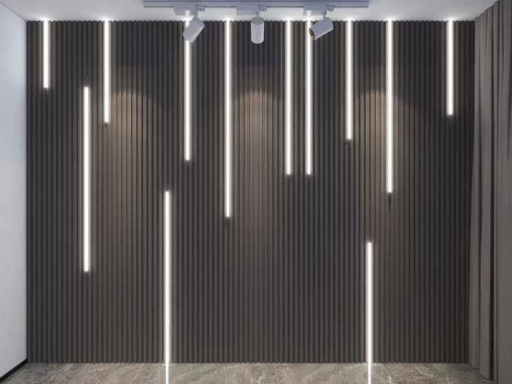 Grey OEM WPC Fluted Panel WPC Grille Panel With LED Light Strip ...