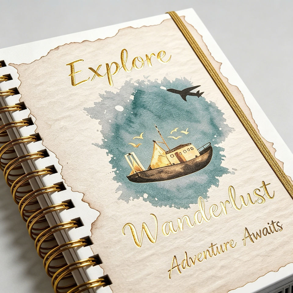 Hardcover Spiral Travel Journal With Gold Stamping Custom Watercolor ...