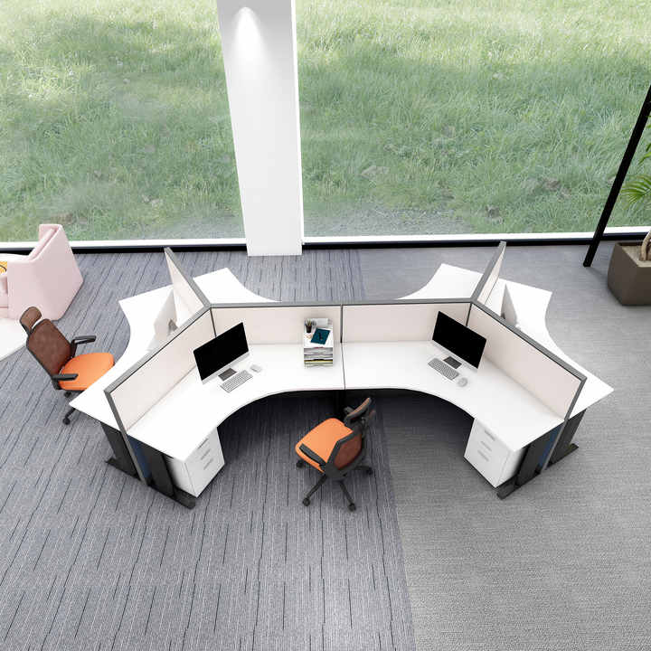 4 Person Office Desks Cubicles Workstation Table Wooden Design