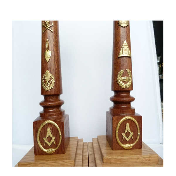 Pair of Masonic Wood Columns Senior Warden and Junior Warden Emblems ...