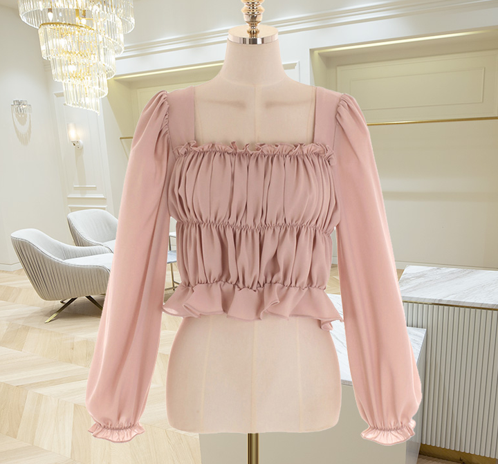 Attrance Square Neck Cropped Chiffon Blouse - Women's Tops
