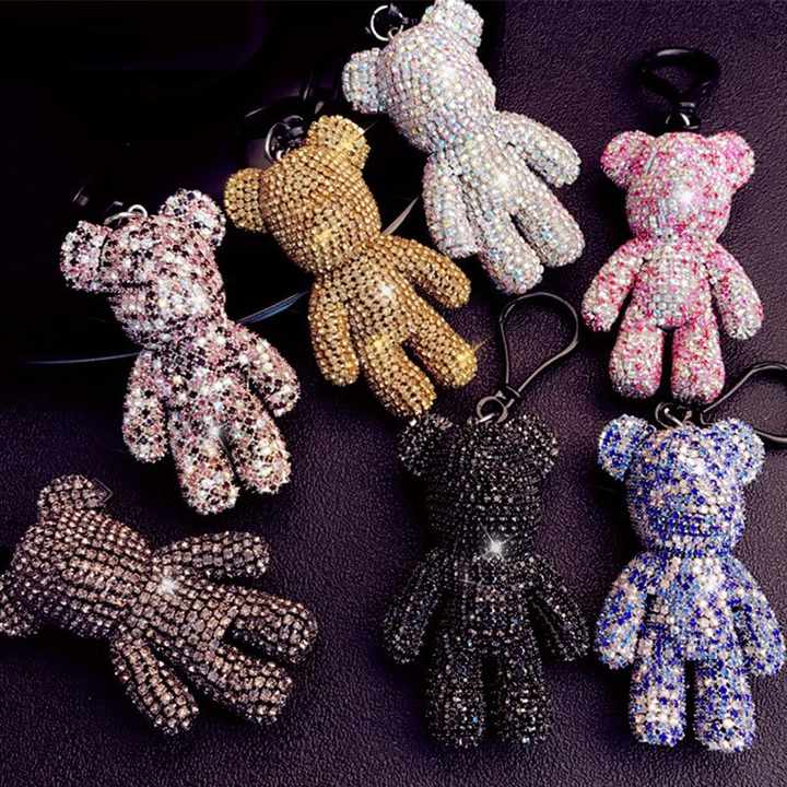 Cartoon Craft Bear Rhinestone Bear Keychain Bling Crystal Sparkling Key ...