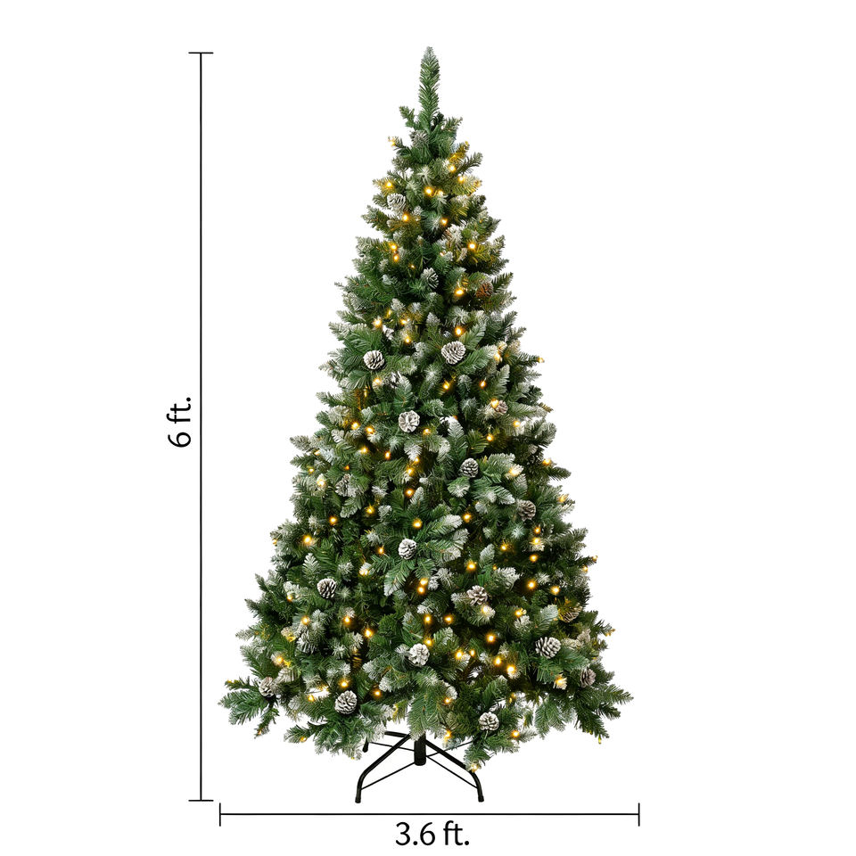 Classical Partially Flocked Design 6Ft Pre-Decorated LED Holiday Snowy ...