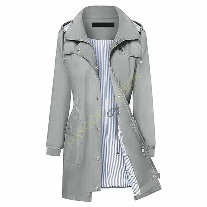 Fashionable Women's Hooded Rain Jacket Grey Rain Coat Lightweight And ...