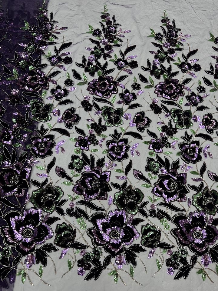 Luxury Purple Embroidered Lace Warp Knitted Plain Mesh Fabric Exquisite ...
