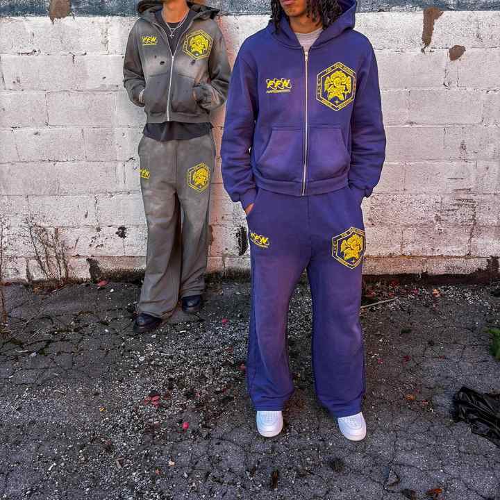 Zip Hoodie and Sweatpants Set 100% Cotton French Terry Heavyweight ...