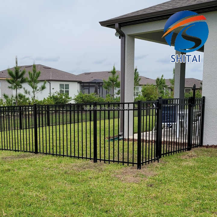 Black Powder Coated Wrought Iron Fence Panel Welded Flat Top Steel ...