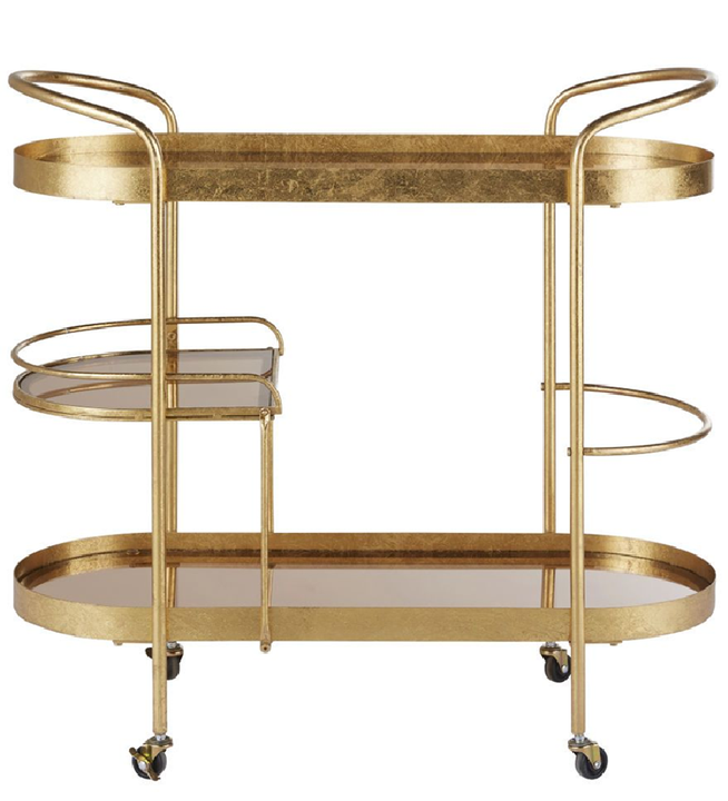 Contemporary gold bar trolley with multi-tiered oval design and smooth ...