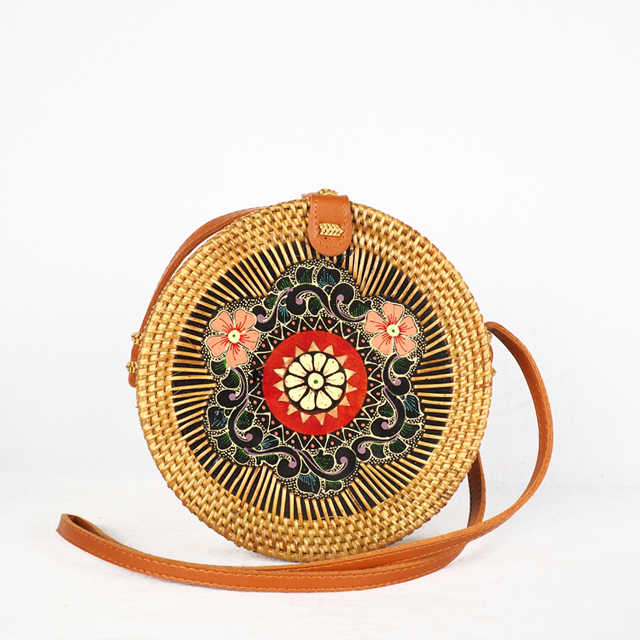 Wholesale Bali Rattan Bag with Batik Painted Decoration on Top, Daily ...