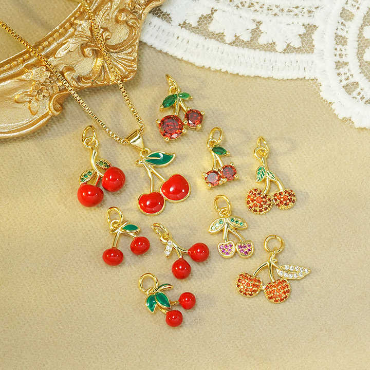 Trendy Custom Enamel Zircon Fruit Metal Pendants 18K Gold Plated