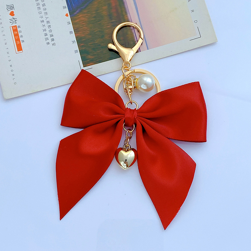 Sweet Pearl Heart Ribbon Bow Key Chains Ribbons for Bows BowKnot Bow ...