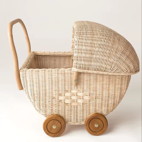 Handmade Wicker Rattan Dolls Pram - Perfect Gift for Kids