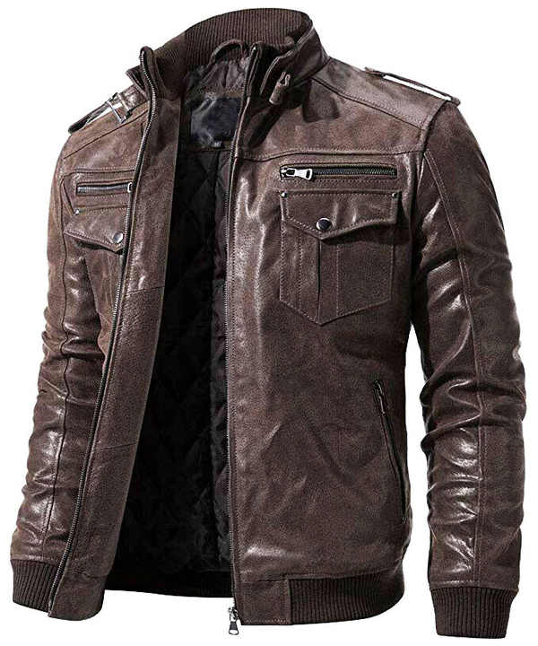Men's Retro Moto Jacket Genuine Leather Distressed Biker Style Vintage ...