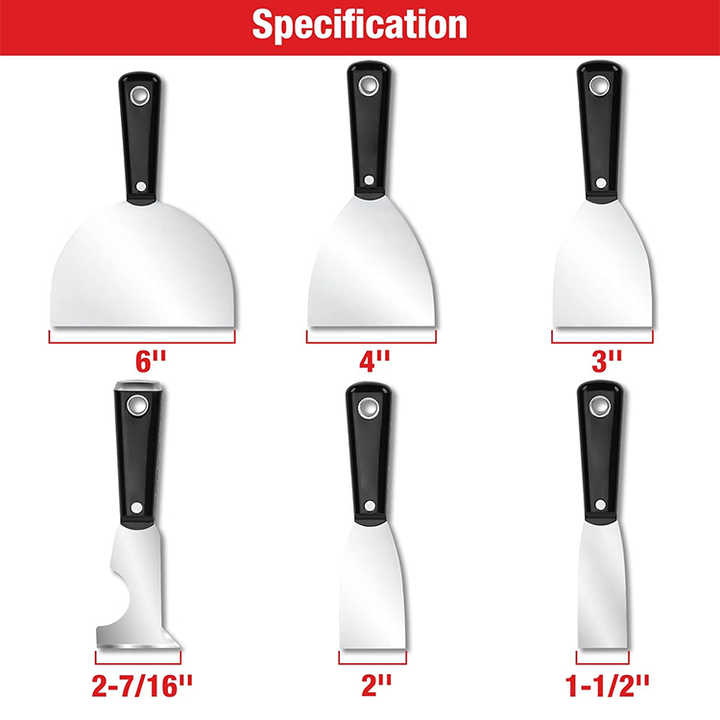 Ifixpro Flexible Stainless Steel Putty Knife Set Black Plastic Handle ...