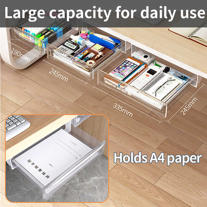Hanging Under Desk Storage Box Slide Out Self-adhesive Attachable Under ...