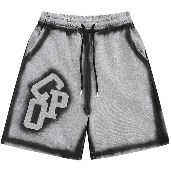 Custom logo Vintage Streetwear Washed Grey Shorts Blank Cotton Fleece ...