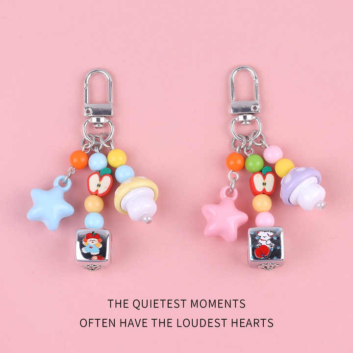 Cute Cartoon Keychain with Star Apple and Mushroom Fashionable and ...