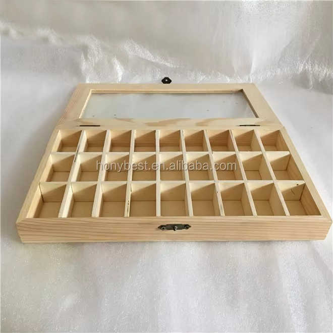 Custom Pine Wood Boxes with Hinged Glass Lid - Storage & Display