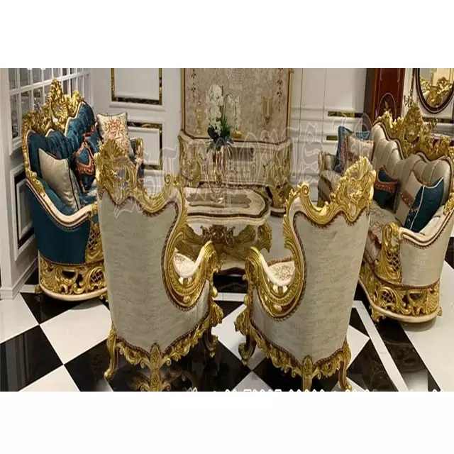 Luxurious Gold Polished 8 Seater Sofa Set Heavy Carved Gold Sofa Set ...