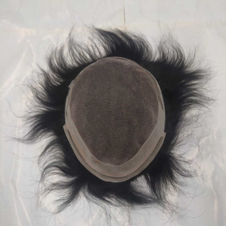 Side Skin Front Less 100% Human Hair Piece V Loop Front Hairline Toupee ...