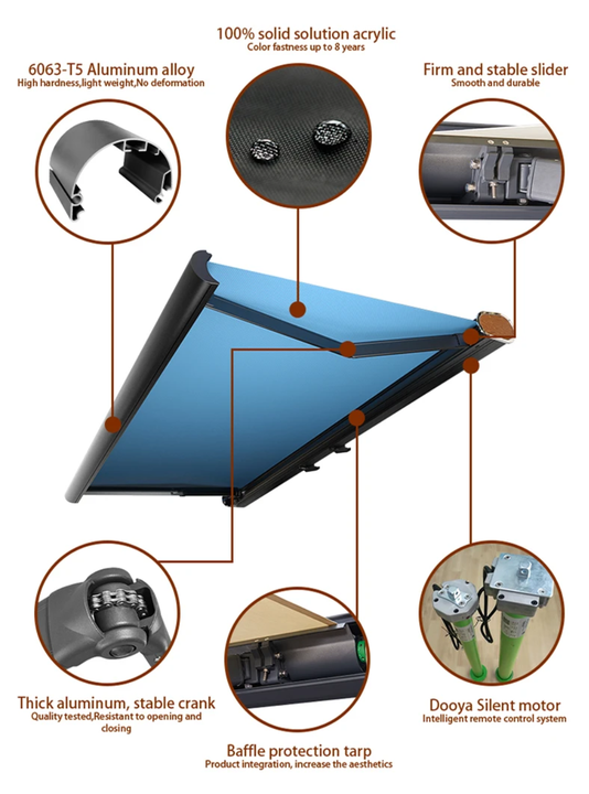 Motorized Folding Arm Awning - Full Cassette & Remote Control