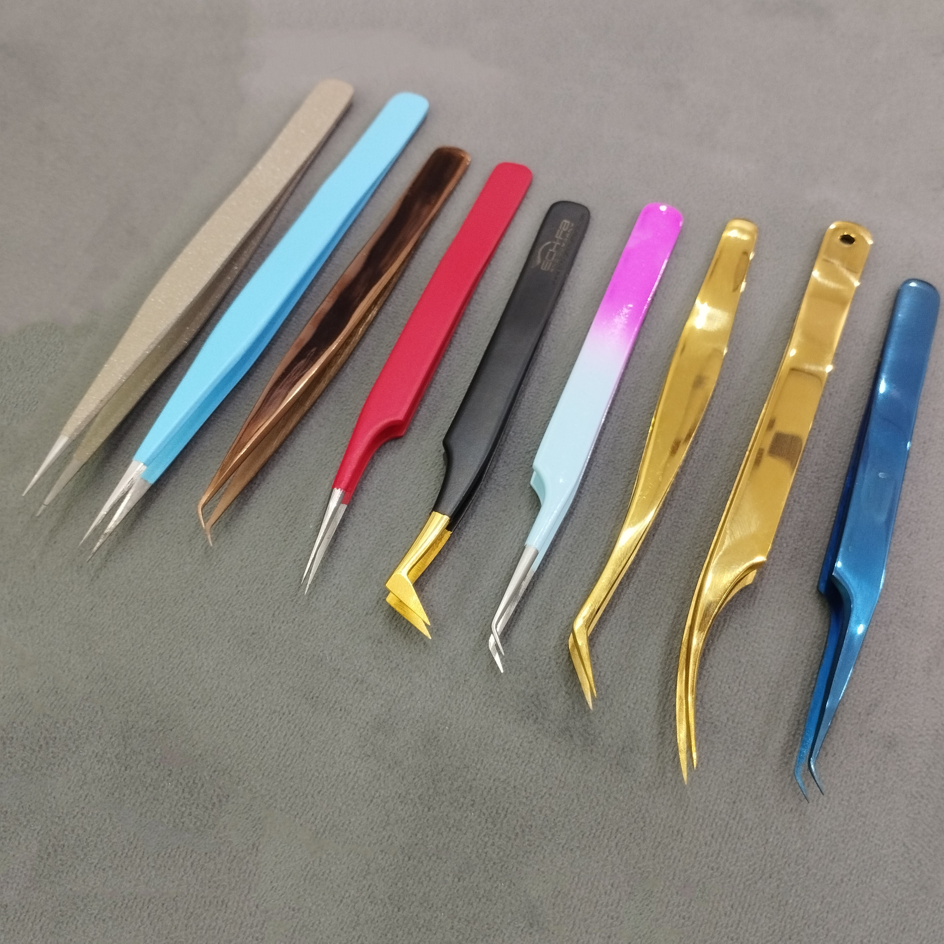 2mm Tip Tweezers Pink Eyelash Extension Stainless Steel Green Nude