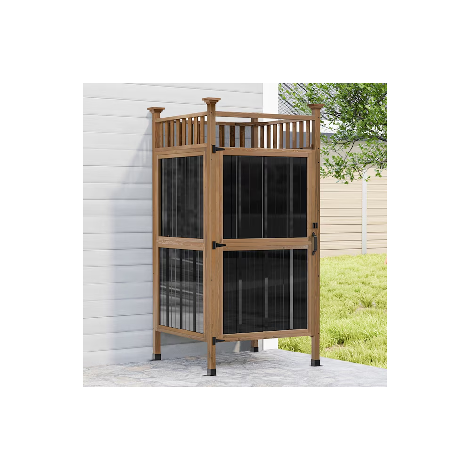 Mixed Material Outdoor Shower Enclosure With Black Privacy Panels ...