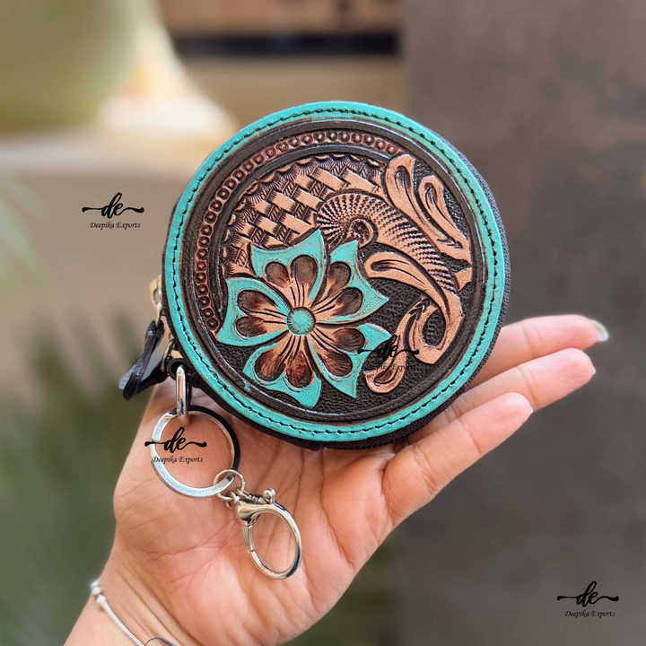 Western Hand Tooled Leather Coin Purse Stylish Clutch Wallet Purse ...