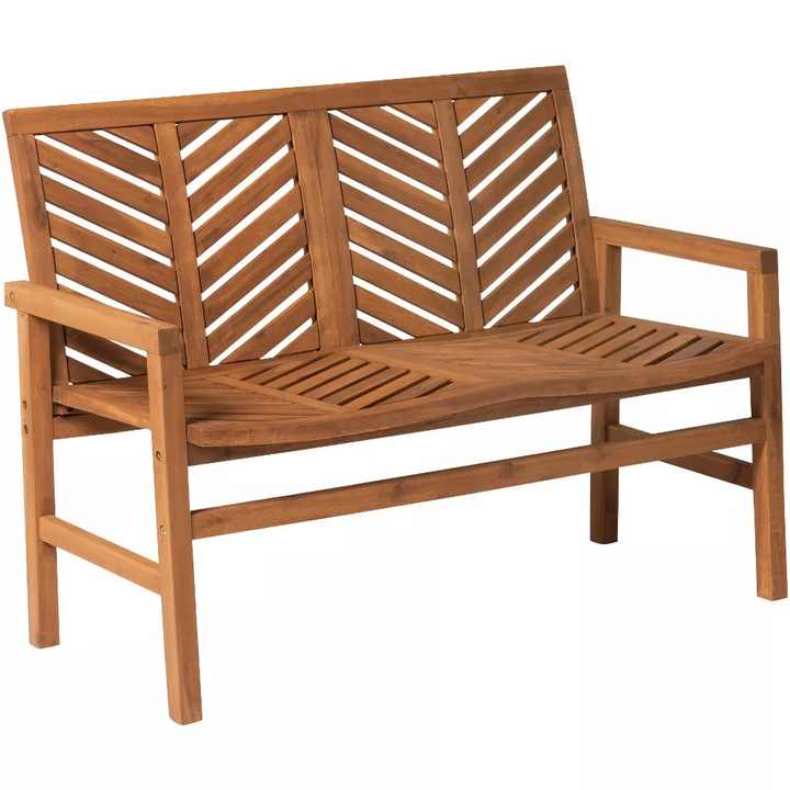 Modern Slatted Chevron Teak Wood Patio Loveseat Bench