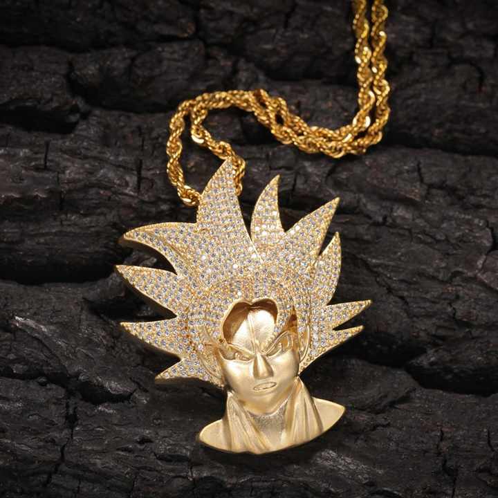 Super Saiyan Anime Design Hip Hop Certified Gold Pendant 24" Rope Chain ...
