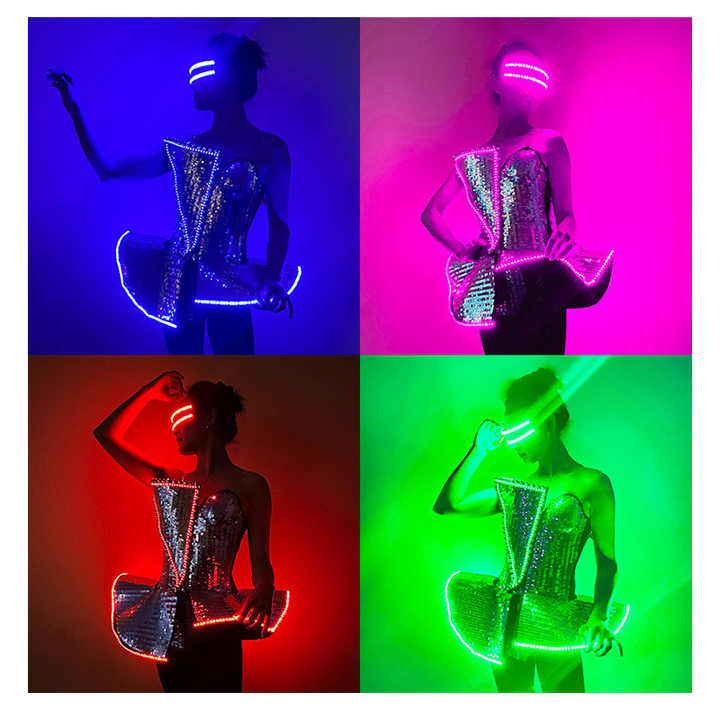 New LED Dress Woman Rave Outfits Nightclub Tron Dance Wear Party Light ...
