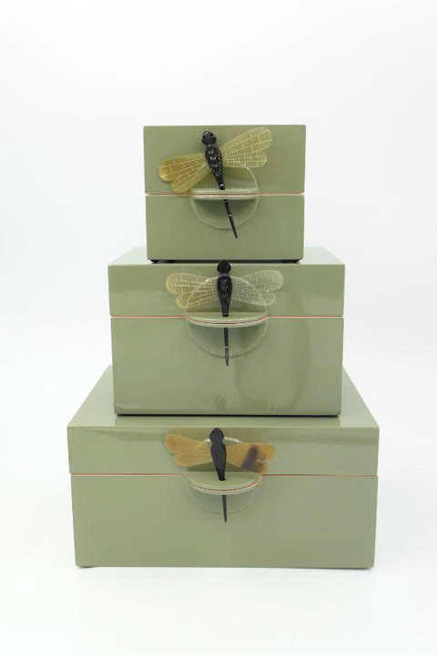 Elegant Lacquer Box Set with Dragonfly Inlay Decorative Storage ...