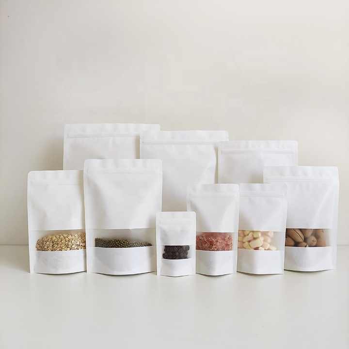 12x20cm Doypack Zip Lock White Kraft Craft Paper Pouches