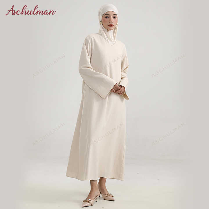 Aschulman Customized Linen Fabric Women Muslim Abaya Dress Breathable ...