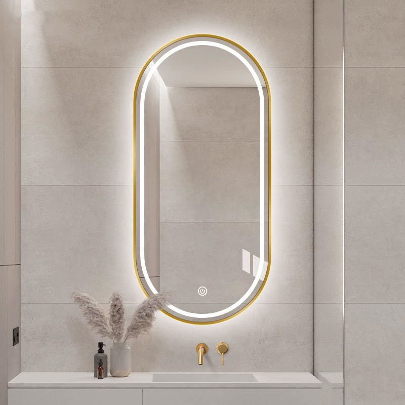 Oval LED Bathroom Mirror, Black Metal Framed Vanity Mirror with Touch ...