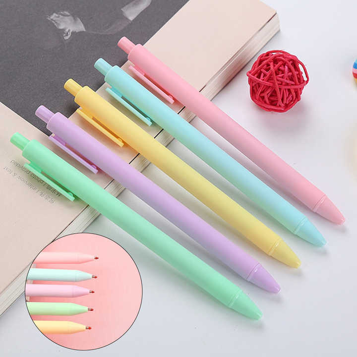 6 Color Cute Ballpoint Pen Macron Color Plastic Retractable ...