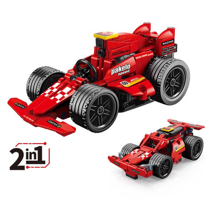 Plastic 2in1 Super Racing Pull Back Car Building Block Red F1 Model ...