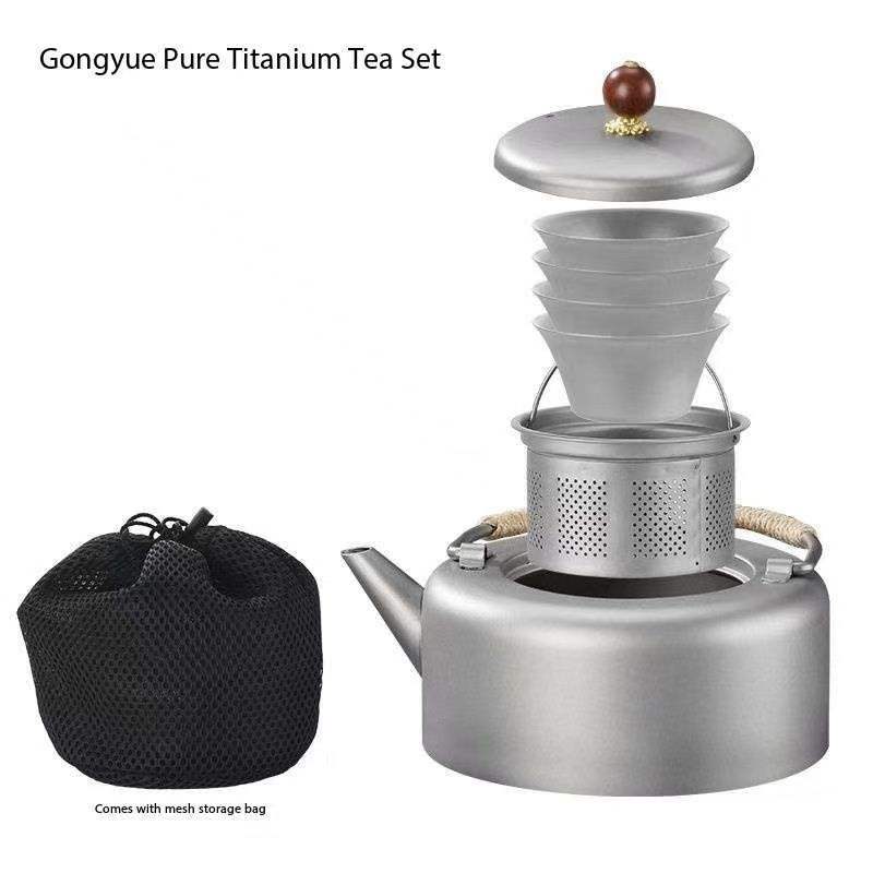 Lightweight Titanium Tea Kettle Set, 400ml Stackable Camping Teapot ...