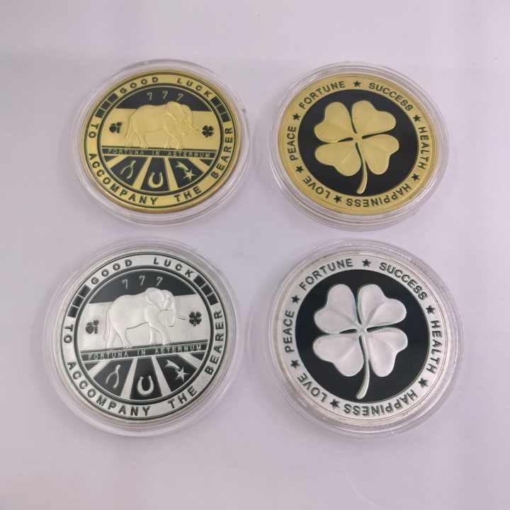 Four-leaf Clover Elephant Commemorative Lucky Coin Relief Lacquered ...