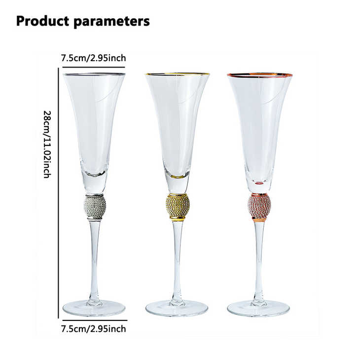 European Gold Rimmed Diamond Wrapped Long Stem Wine Glass